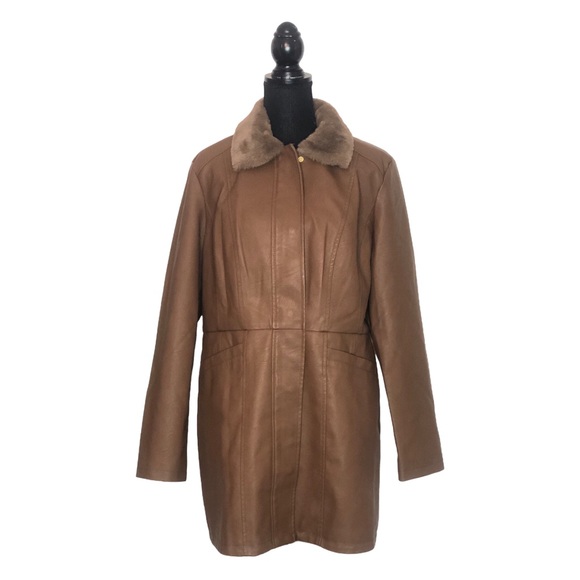 Baccini | Jackets & Coats | Baccini Brown Faux Leather Trench Coat Faux ...